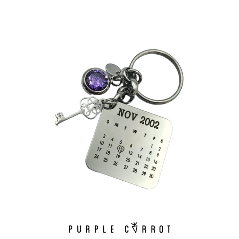 Milestones 21st Birthday Calendar Keychain - Purple Carrot