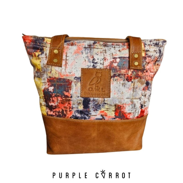 Abstract Suede & 100% Leather Handbag - Purple Carrot
