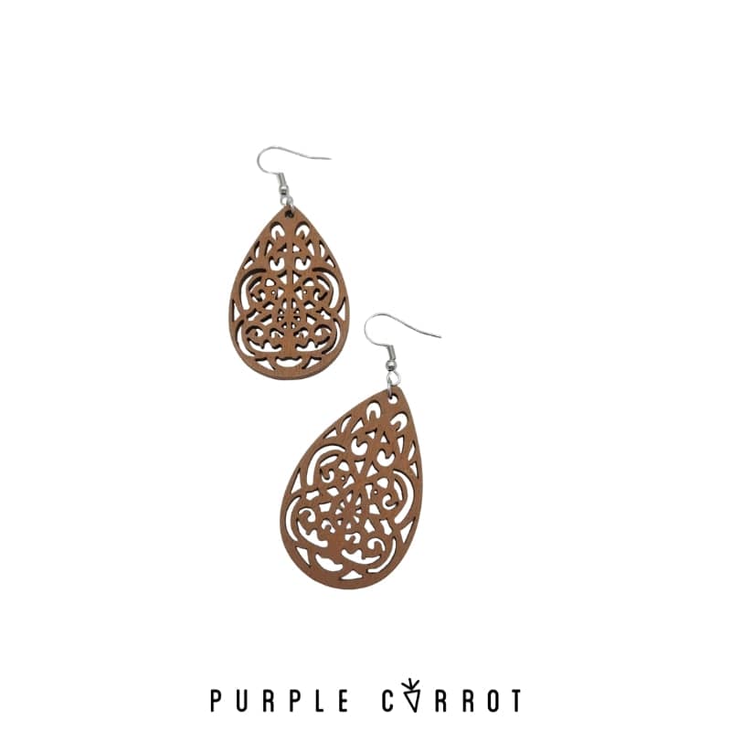 Detailed Wooden Earring - Purple Carrot