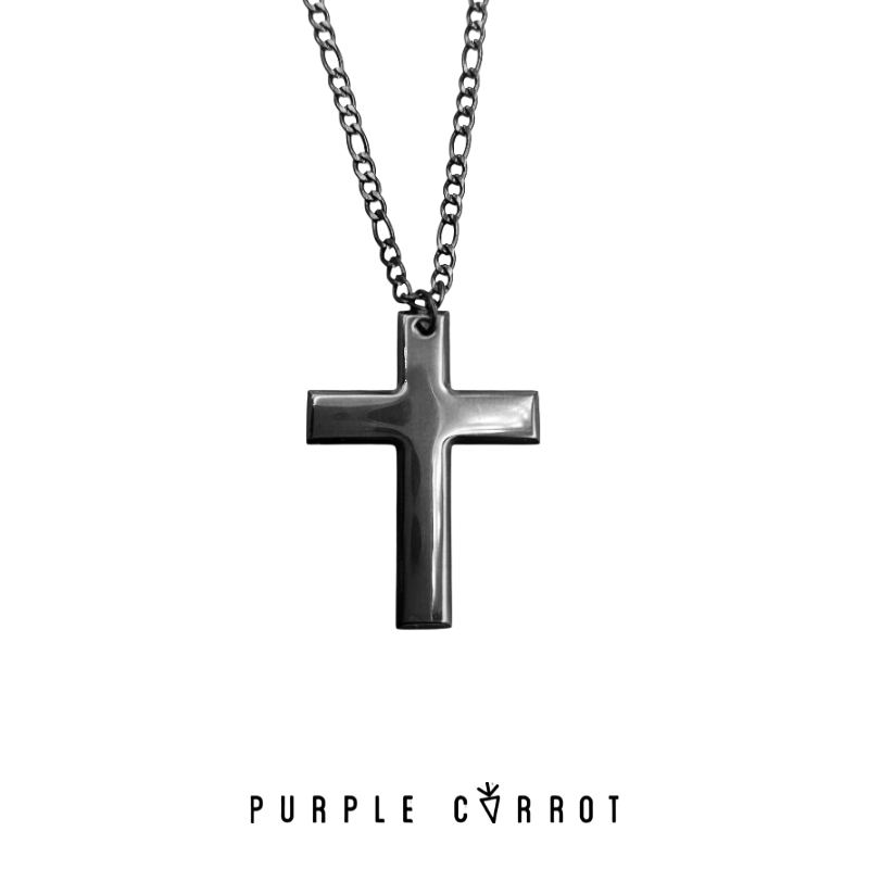 Black Cross Pendant & Chain - Purple Carrot