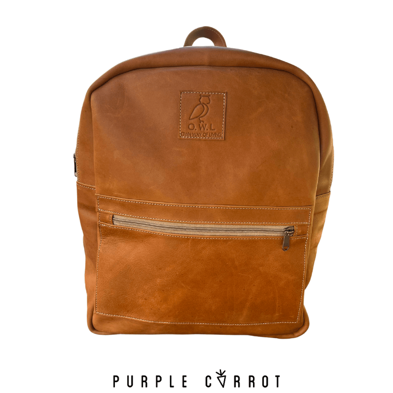 Premium Real Leather Laptop Backpack - Purple Carrot